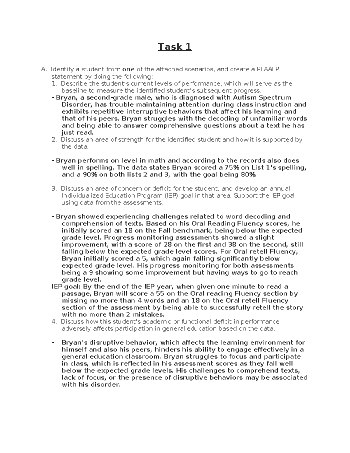 D003 Task 1 - This assignment focuses on the performance assessment ...