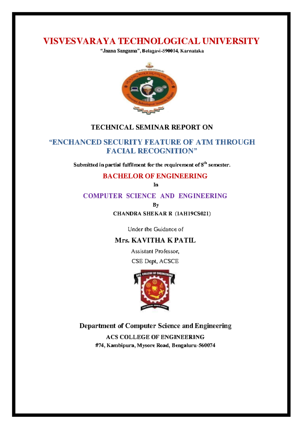 ATM Report - VISVESVARAYA TECHNOLOGICAL UNIVERSITY “Jnana Sangama ...