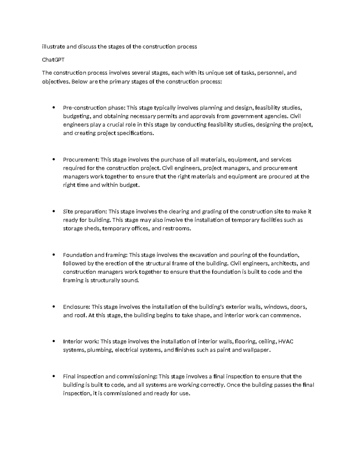 Construction - Summary BS Civil Engineering - illustrate and discuss ...