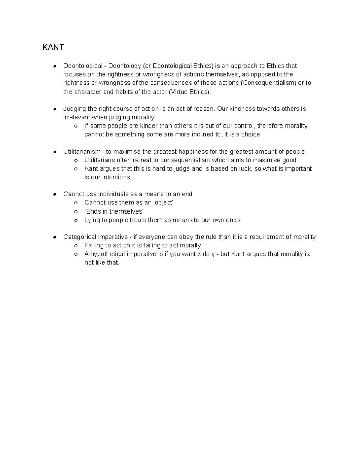 Kant - Quick summary of Kant - KANT Deontological - Deontology (or ...