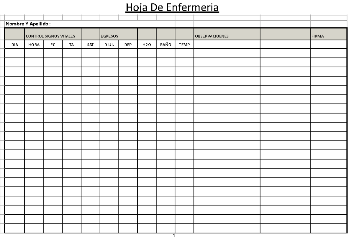 Planilla Oficial Controles Pacientes - Medicina Laboral - Nombre Y ...