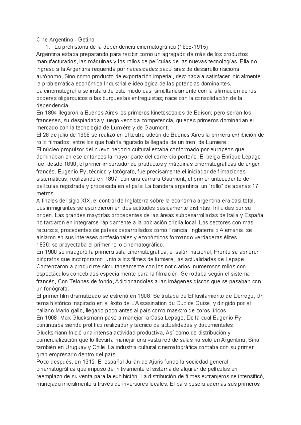 Cine Argentino - Getino - La prehistoria de la dependencia ...