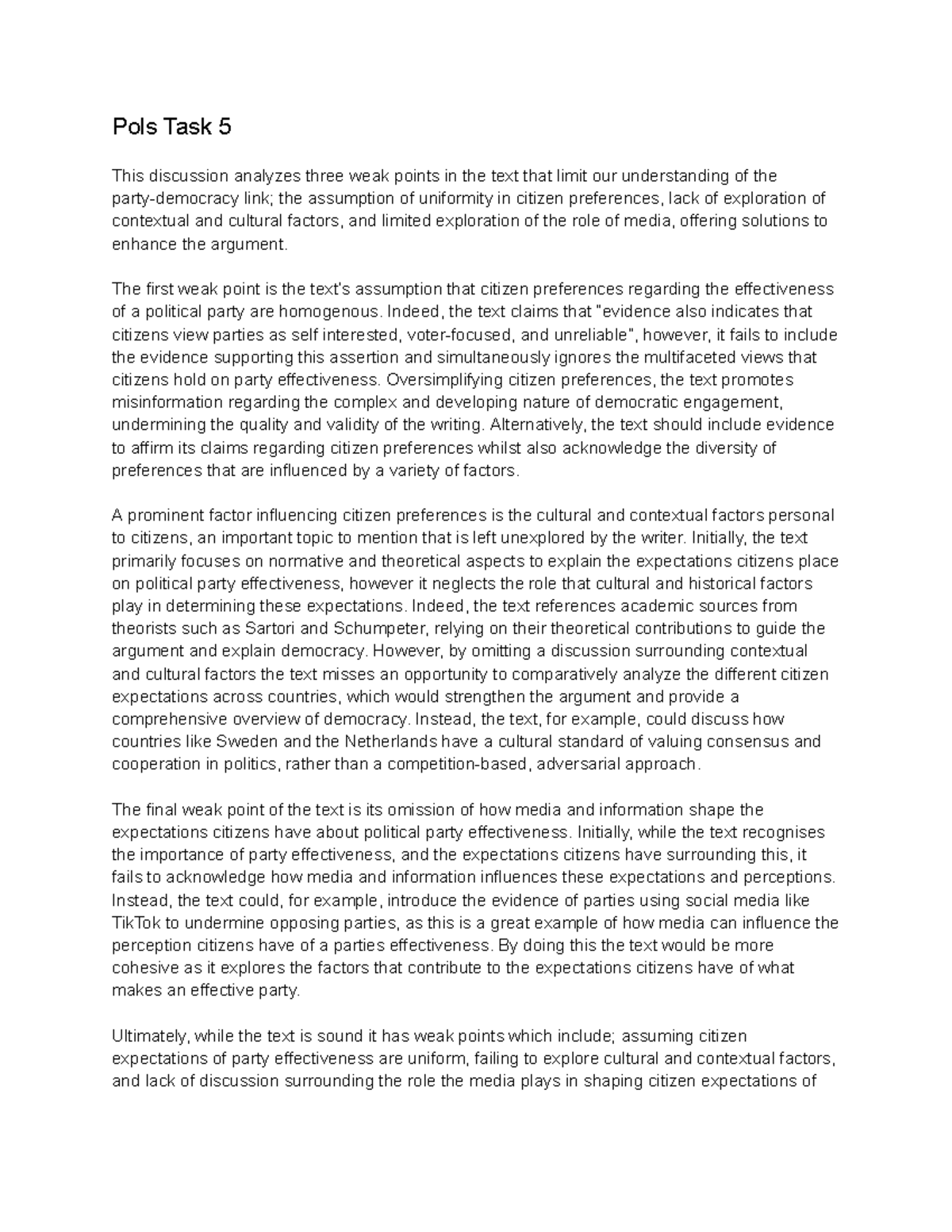 POLS1009 Task 4 and 5 - Pols Task 5 This discussion analyzes three weak ...