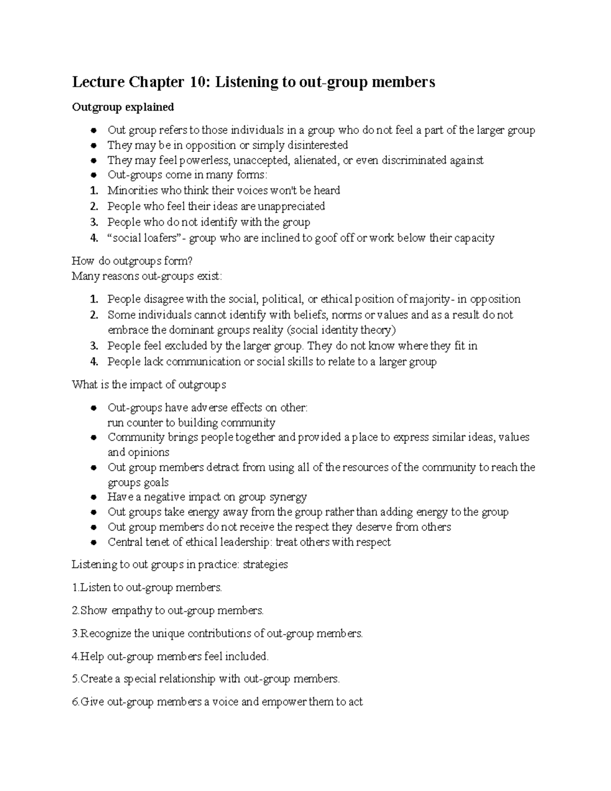 Lecture Chapter 10 and 11 - Lecture Chapter 10: Listening to out-group ...
