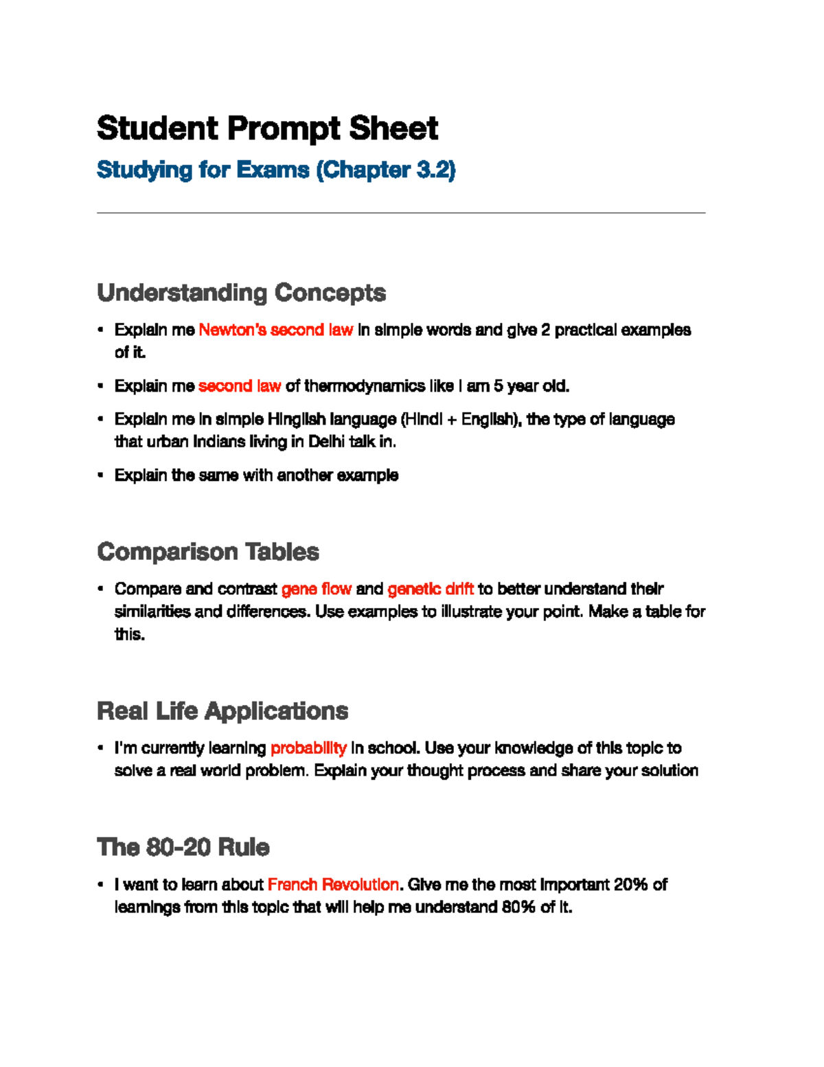 Chat gpt course video 12 pdf - Student Prompt Sheet Studying for Exams ...