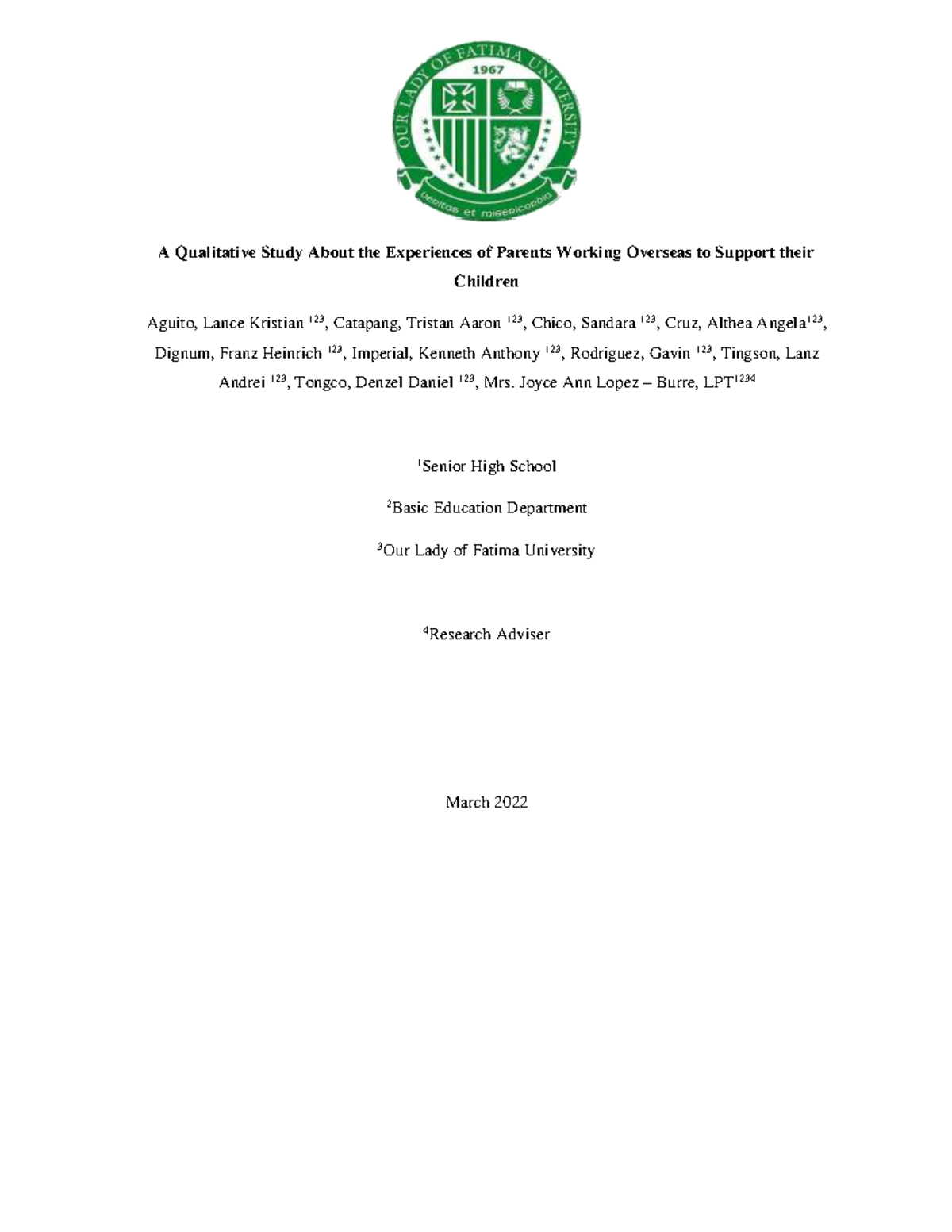 Group 4 Final Manuscript - A Qualitative Study About the Experiences of Parents Working Overseas ...