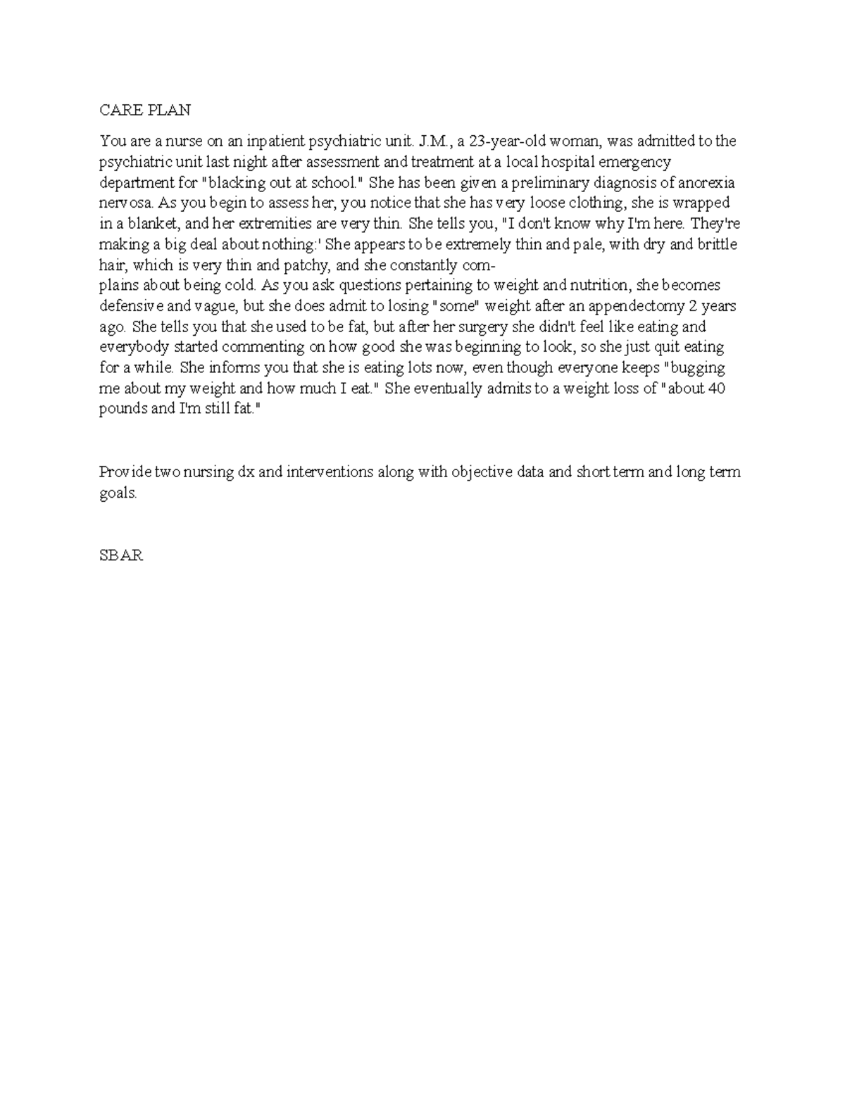 CARE PLAN Case Study #2 - helpful for nursing school - CARE PLAN You ...