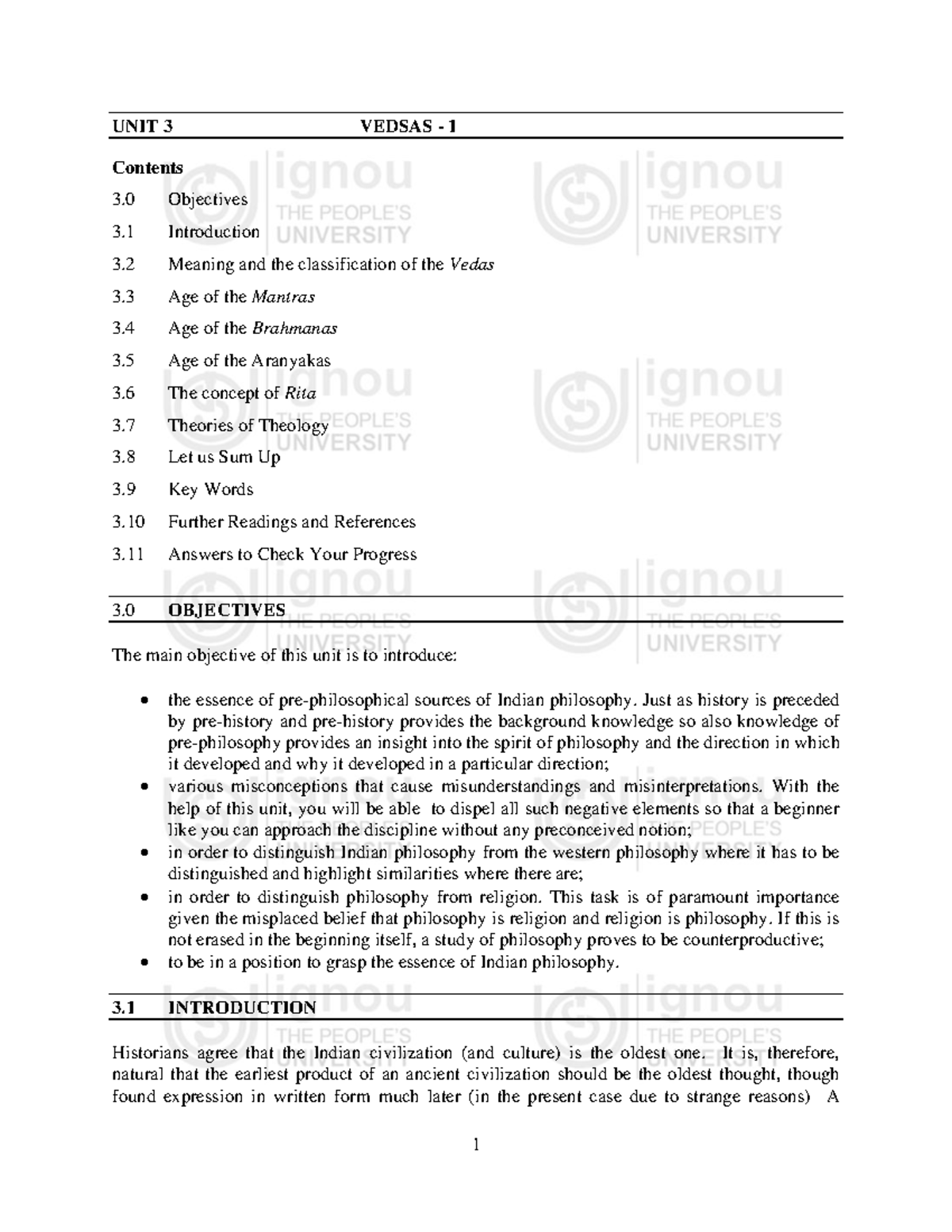 Vedas 1 - UNIT 3 VEDSAS - 1 Contents 3 Objectives 3 Introduction 3 Meaning and the ...