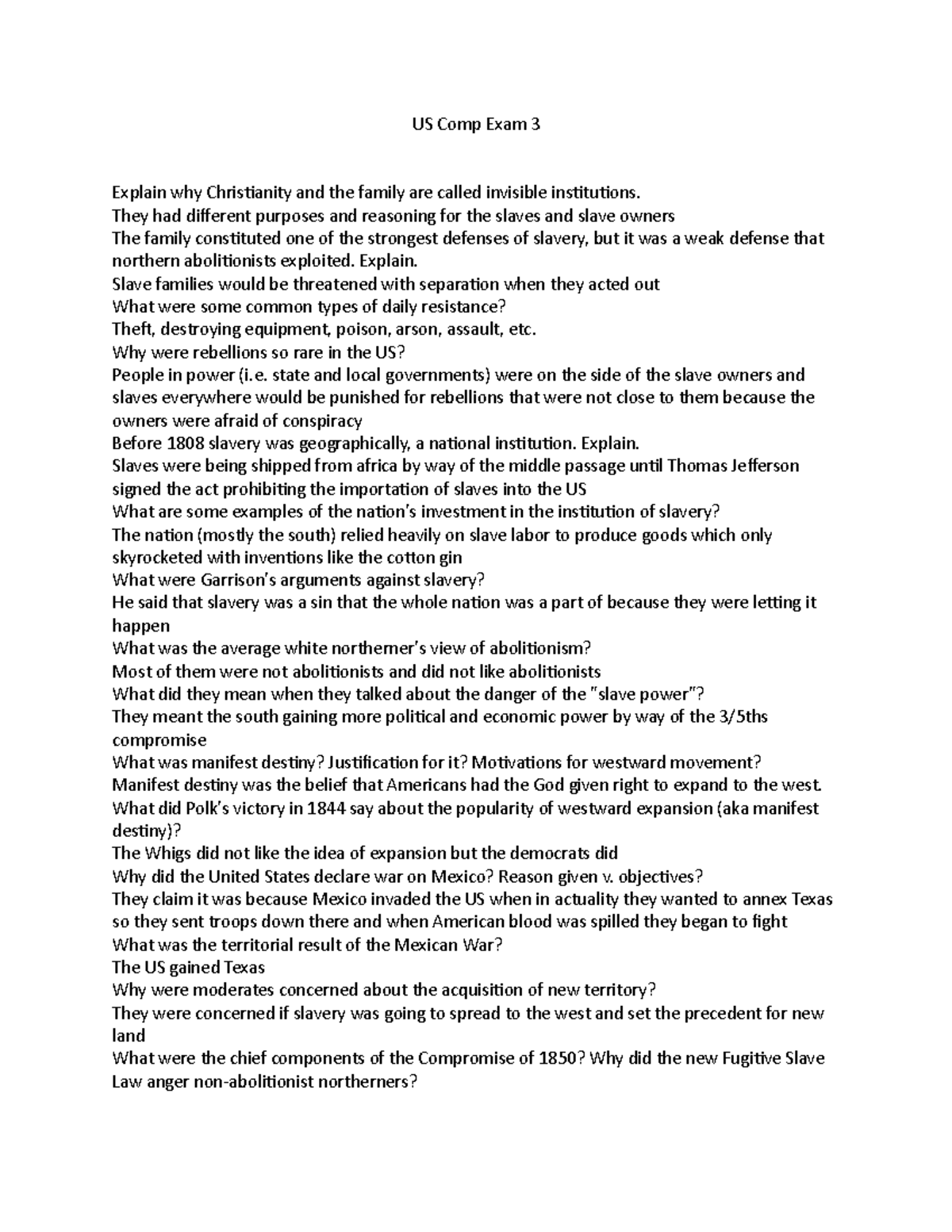 US Comp Exam 3 - Study guide and top hat questions for exam 3 - US Comp ...