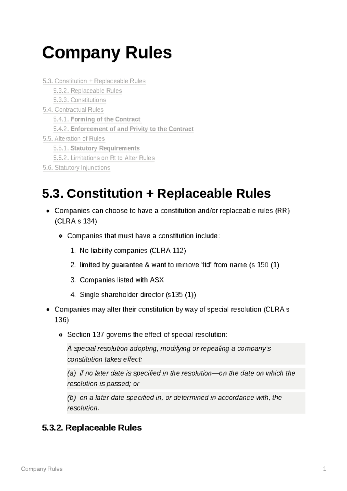 Company Rules - Constitution + Replaceable Rules Companies can choose ...