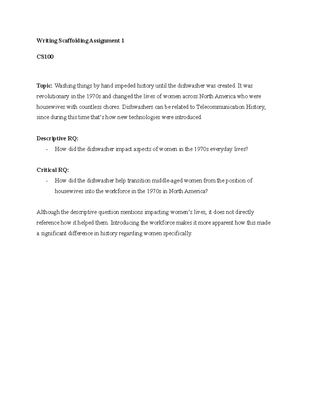 WSA1 - Prof Jade Miller WLU - Writing Scaffolding Assignment 1 CS Topic: Washing things by hand ...