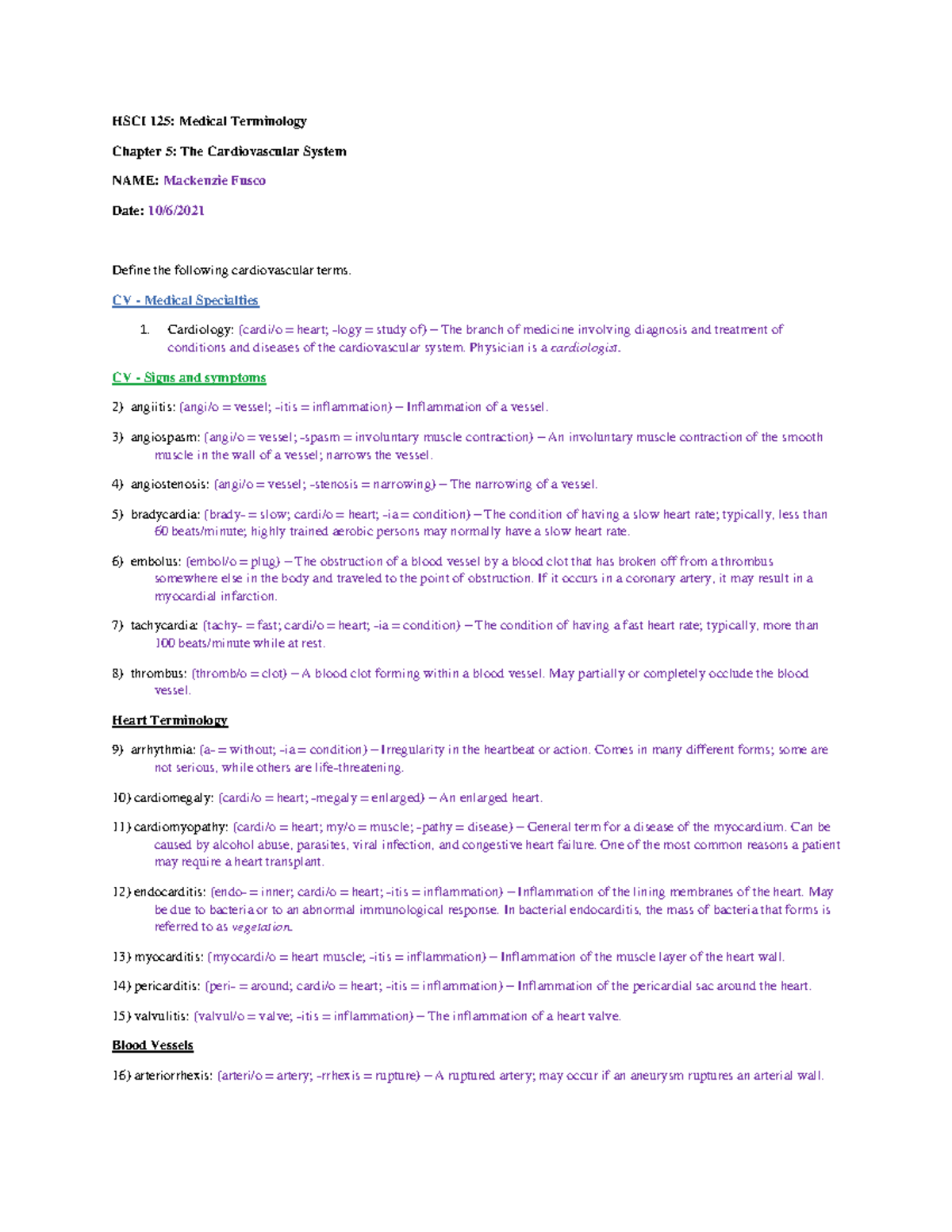 Week 3 HSCI 125 - HSCI 125: Medical Terminology Chapter 5: The ...