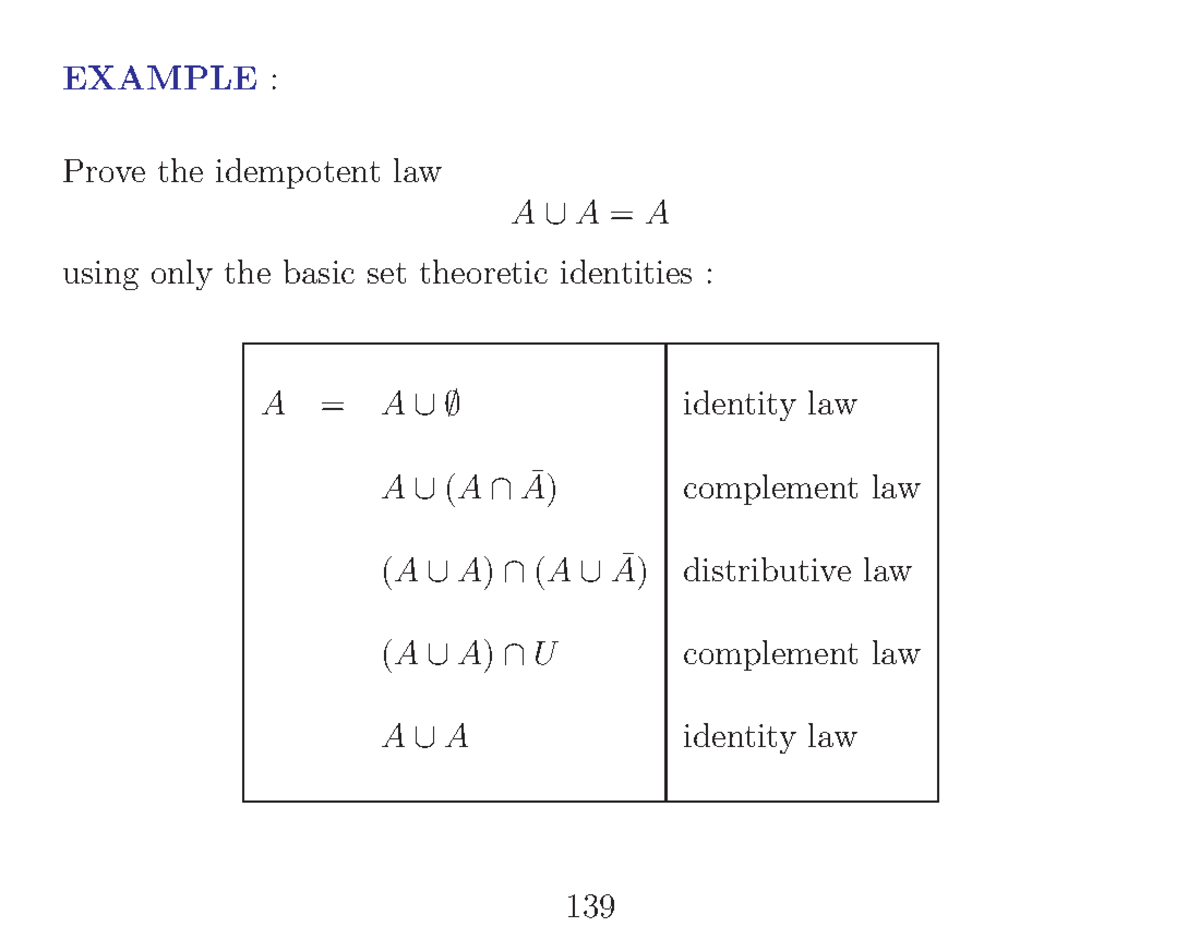 COEN 231- Lecture 11 - EXAMPLE : Prove the idempotent law A ∪ A = A ...
