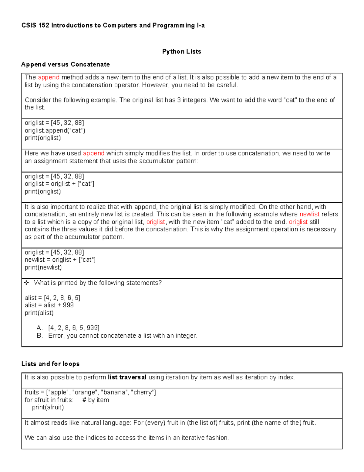 33. CSIS 152 2021-04-12-Lists - CSIS 152 Introductions to Computers and Programming I-a Python ...