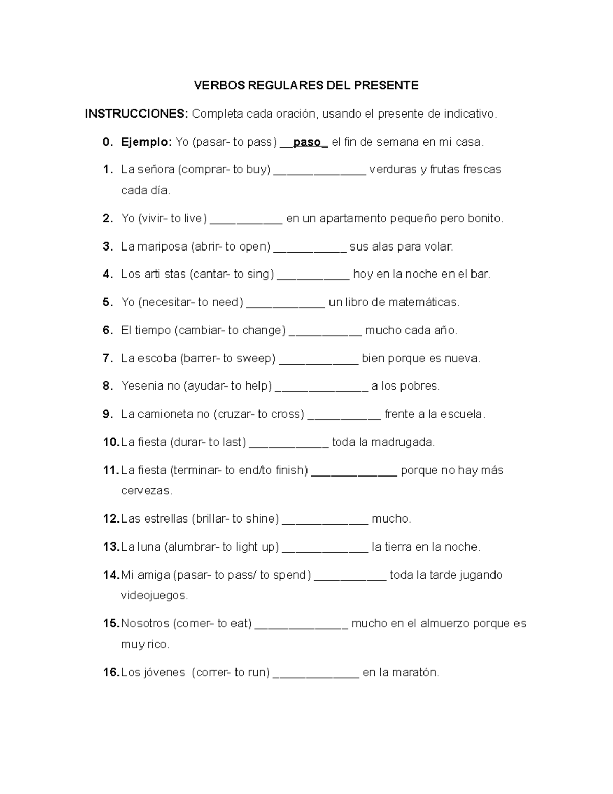 Verbos Regulares DEL Presente - VERBOS REGULARES DEL PRESENTE ...