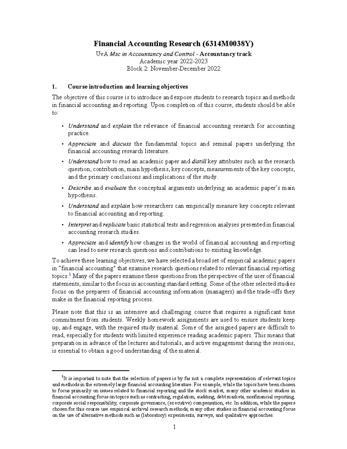 Course outline far 2022-2023 FT - Financial Accounting Research ...