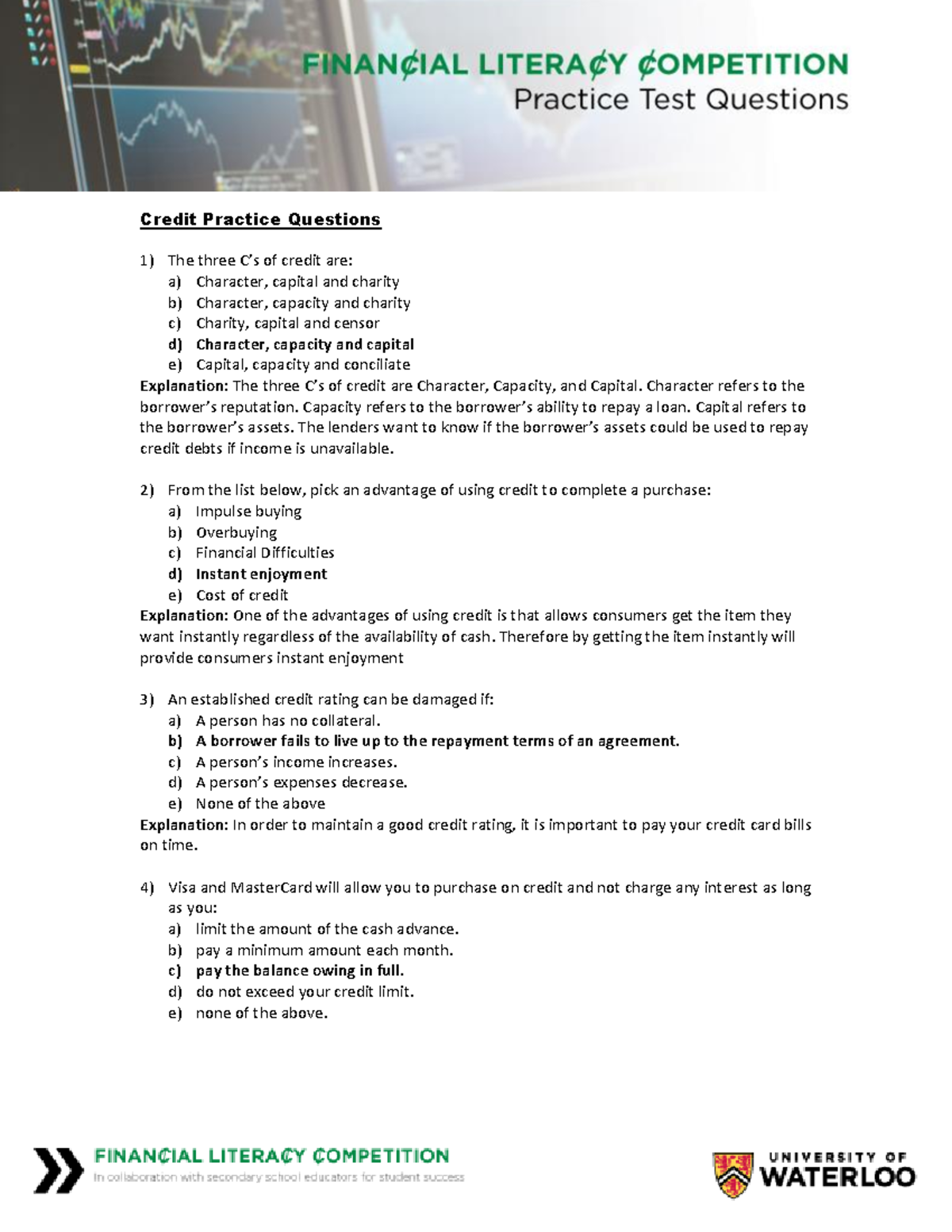 Credit practice answer keys - Credit Practice Questions The three C’s ...