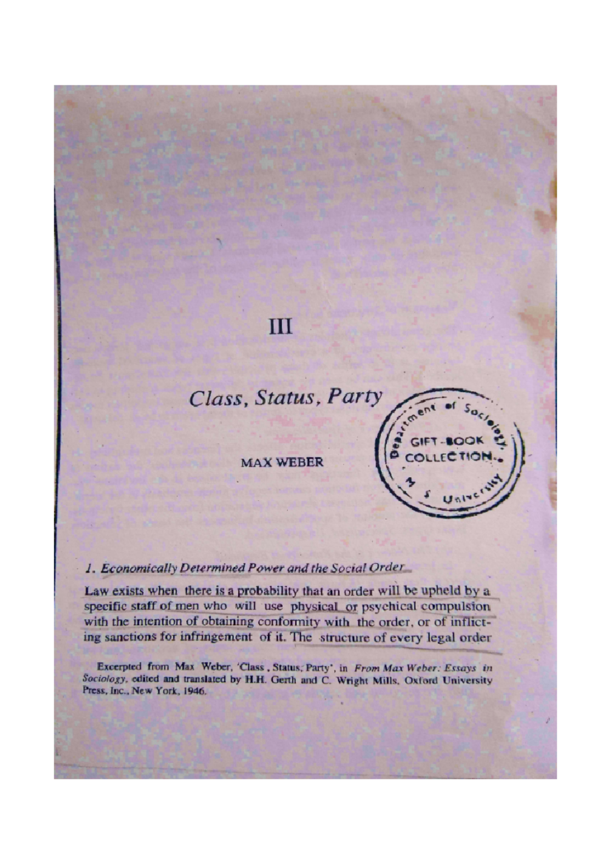 Class, Status and Party by Max Weber - Class, Status, Party MAX WEBER ...