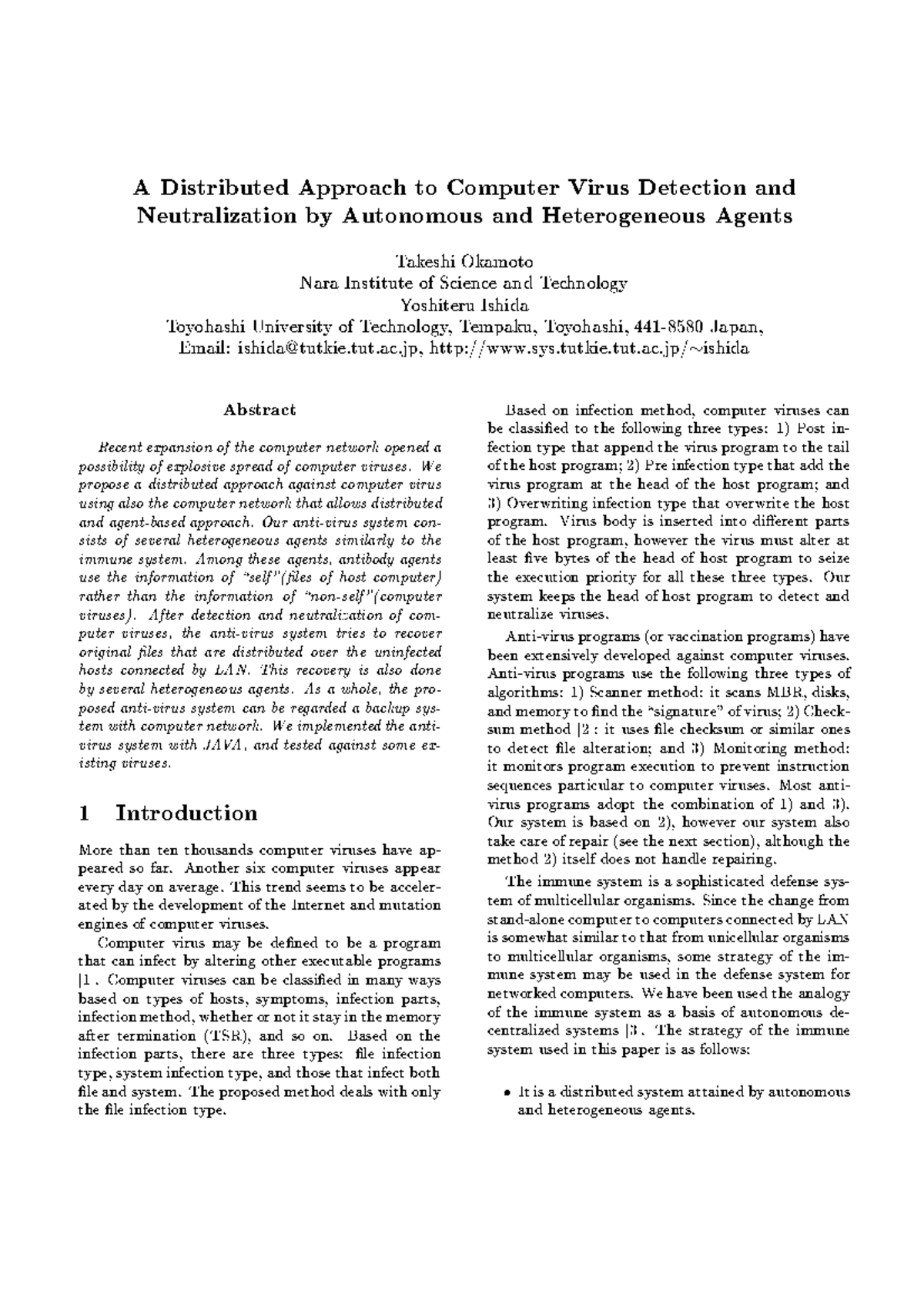 A Distributed Approach to Computer Virus Detection and Neutralization ...