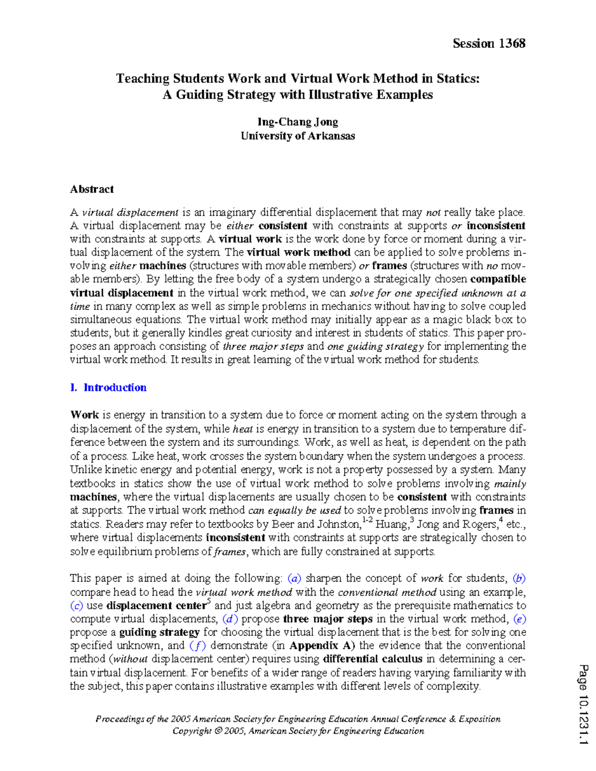 Teaching students work and virtual work method in statics a guiding ...