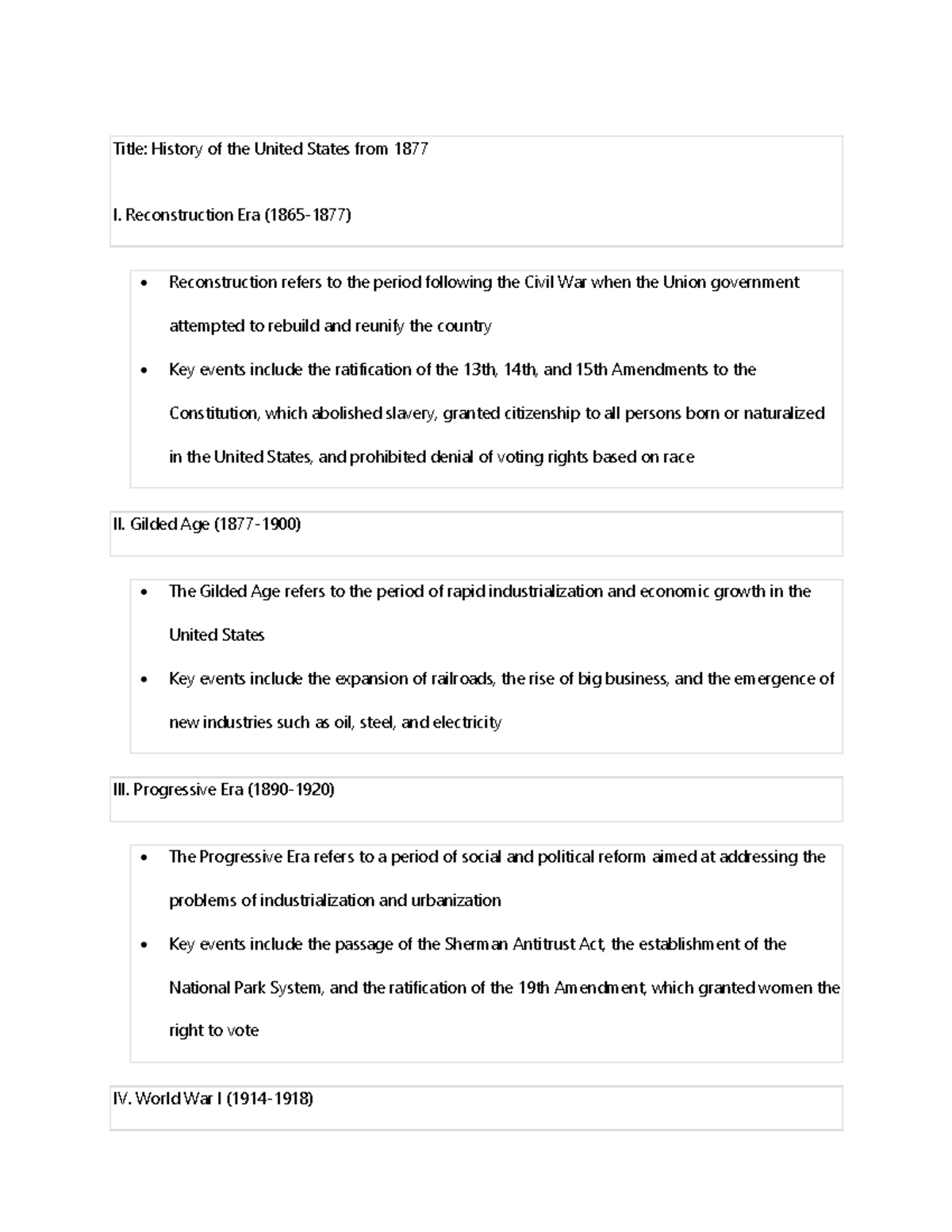 History from 1877 Notes - Title: History of the United States from 1877 ...
