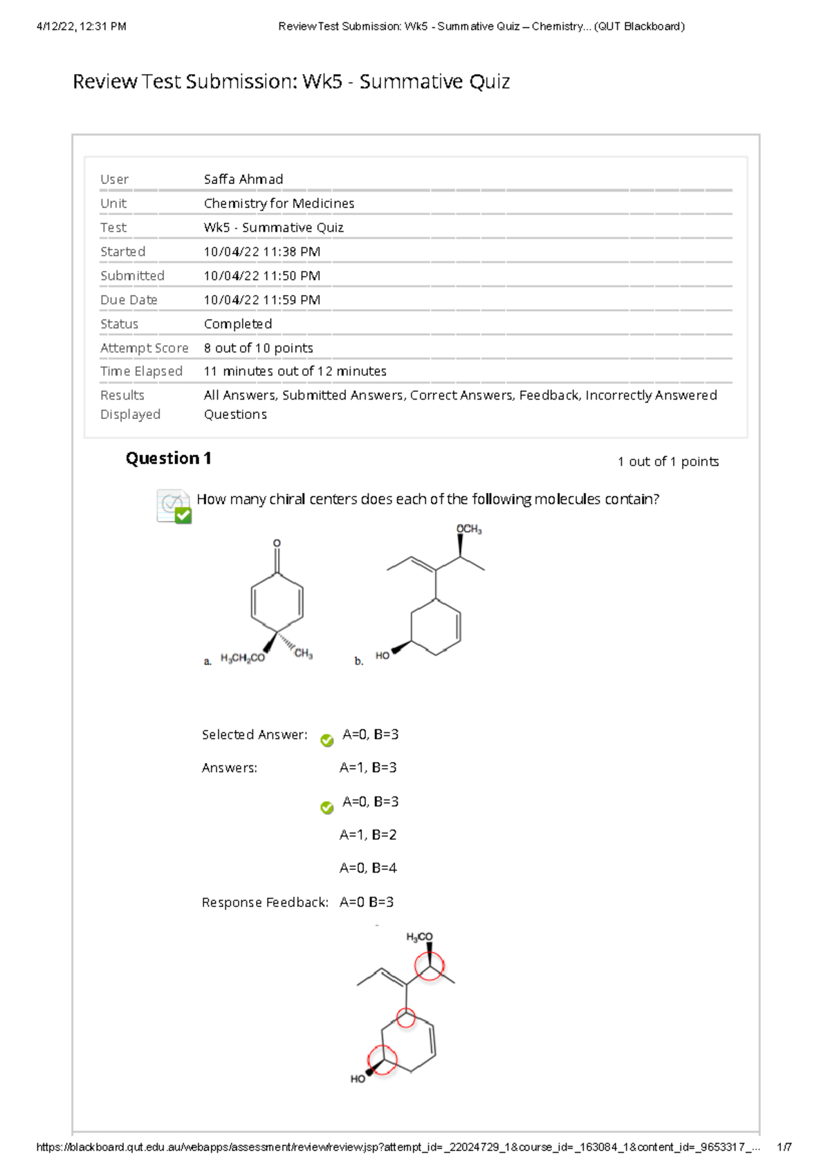 Review Test Submission Wk5 - Summative Quiz – Chemistry... (QUT ...
