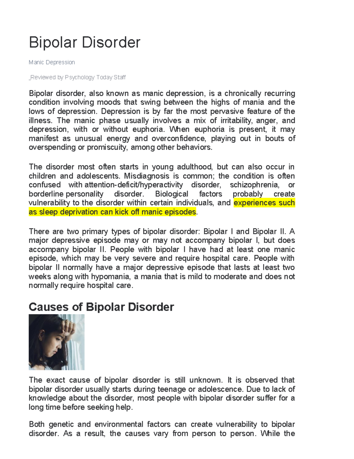 Bipolar Disorder - ante ultimo tp - Bipolar Disorder Manic Depression Reviewed by Psychology ...
