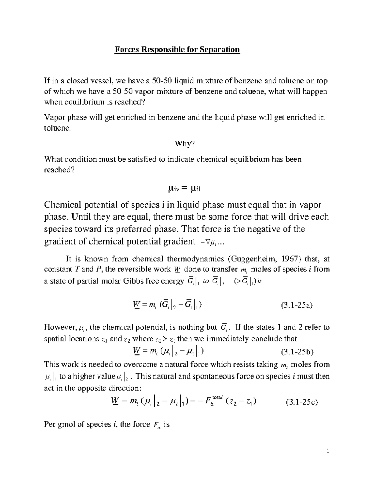 Forces Responsible for Separation - Why? What condition must be ...
