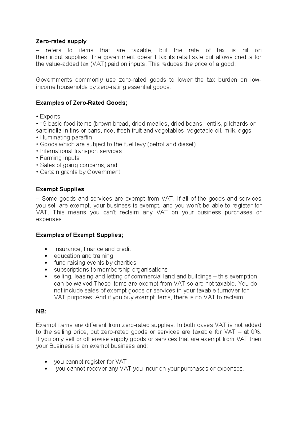 ZERO- Rated AND Exempt - VAT - Zero-rated supply – refers to items that ...