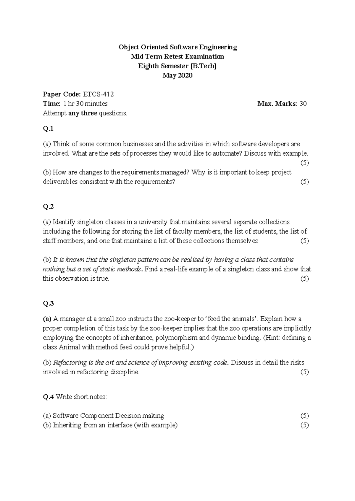 Assignment 3 - Object Oriented Software Engineering Mid Term Retest ...