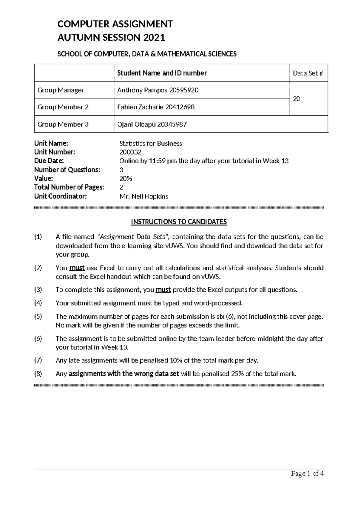 Assignment Stats Computer Assignment Autumn Session 2021 School Of