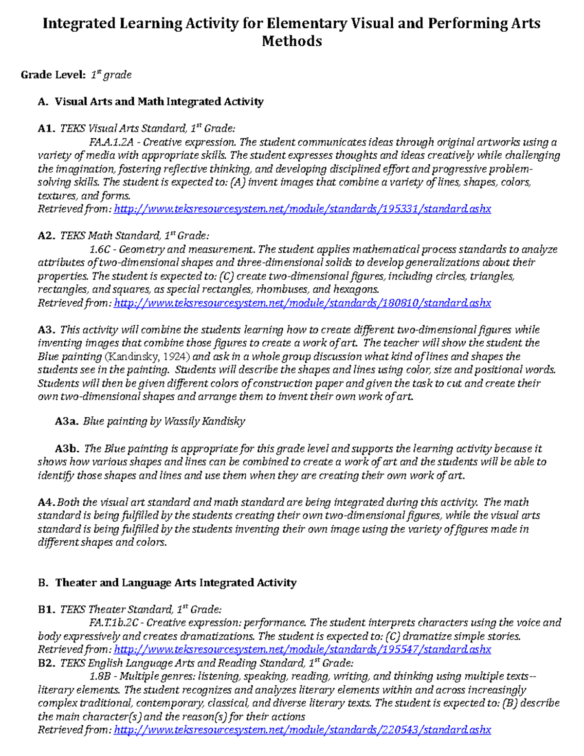 Integrated Learning Activities for Elementary Visual and Performing ...