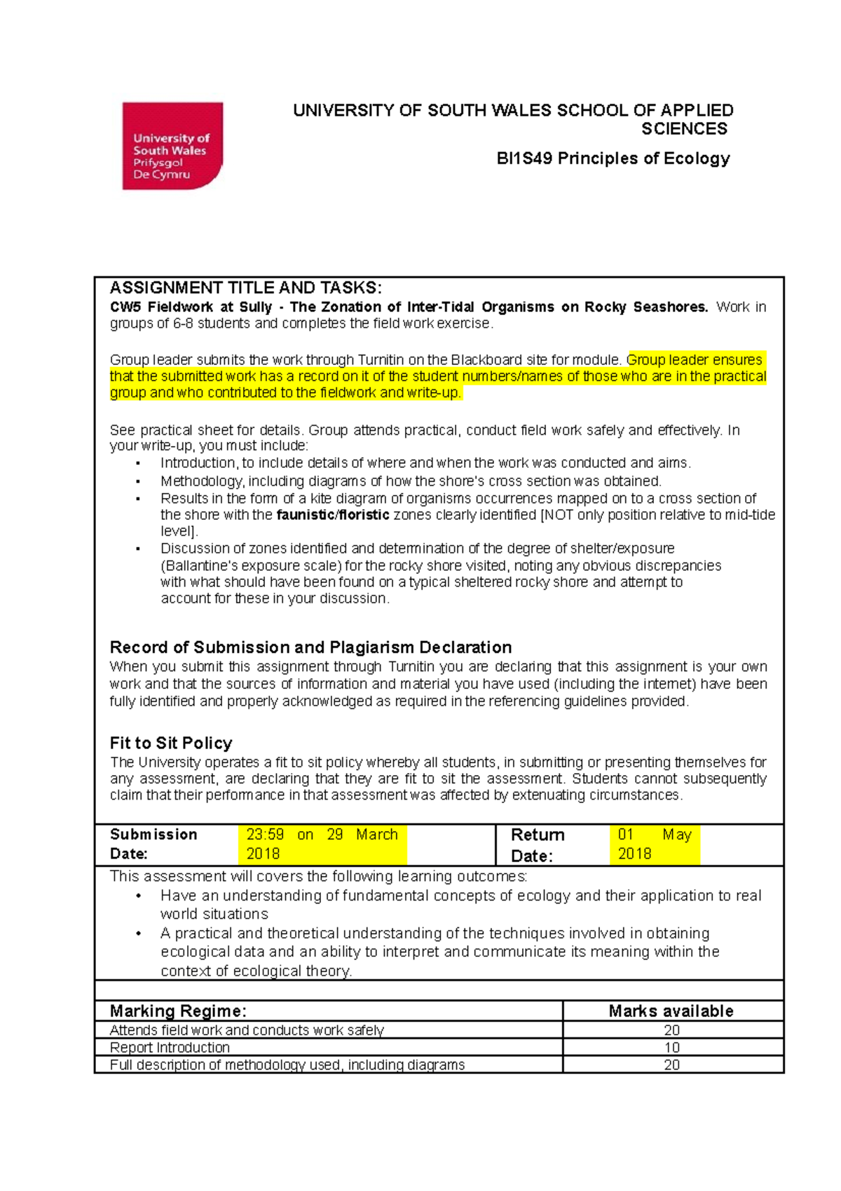 Sully field trip assignment - UNIVERSITY OF SOUTH WALES SCHOOL OF ...