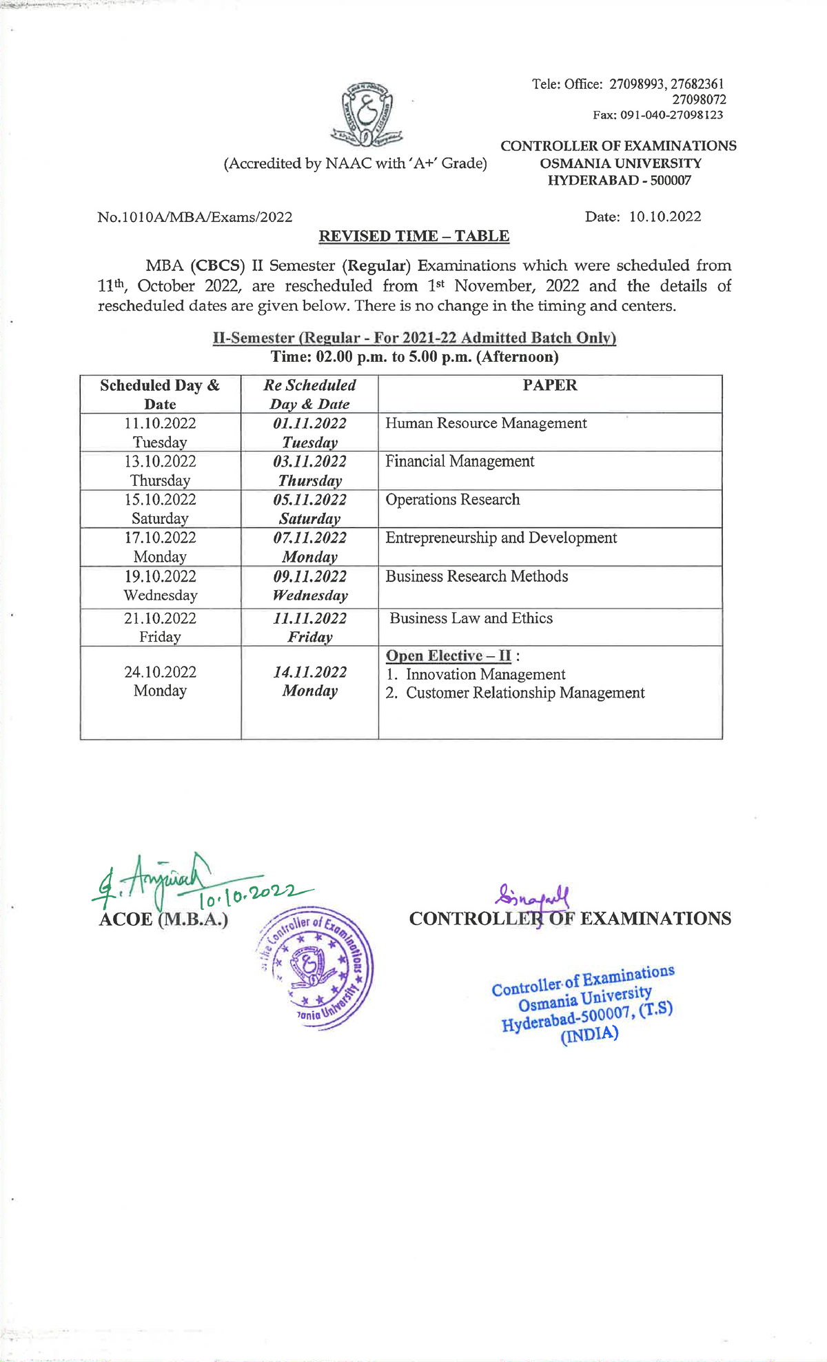 Time Table - MBA - Studocu