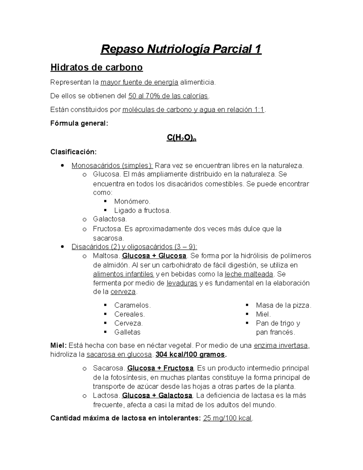 Repaso Nutriología Parcial 1 - Repaso Nutriología Parcial 1 Hidratos de ...
