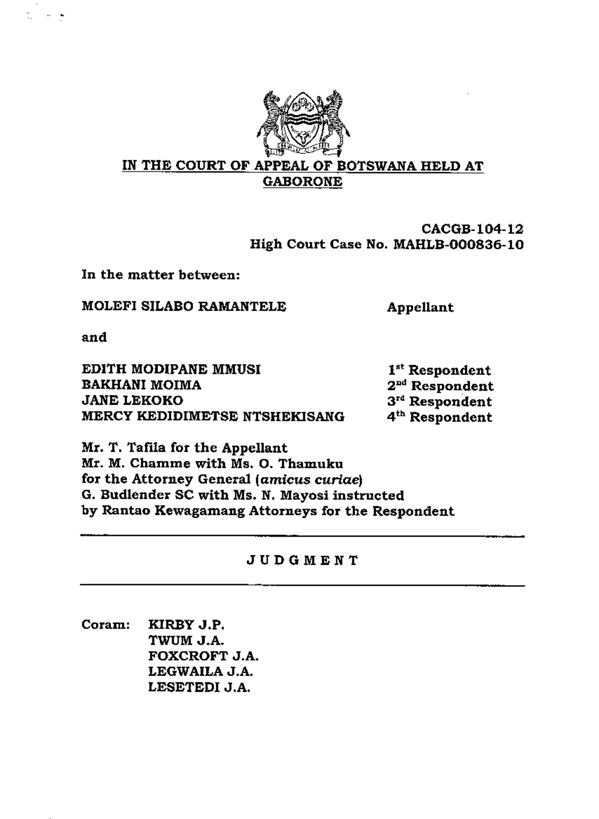 Mmusi Ramantele Lesetedi Opinion - Law of Succession - Studocu