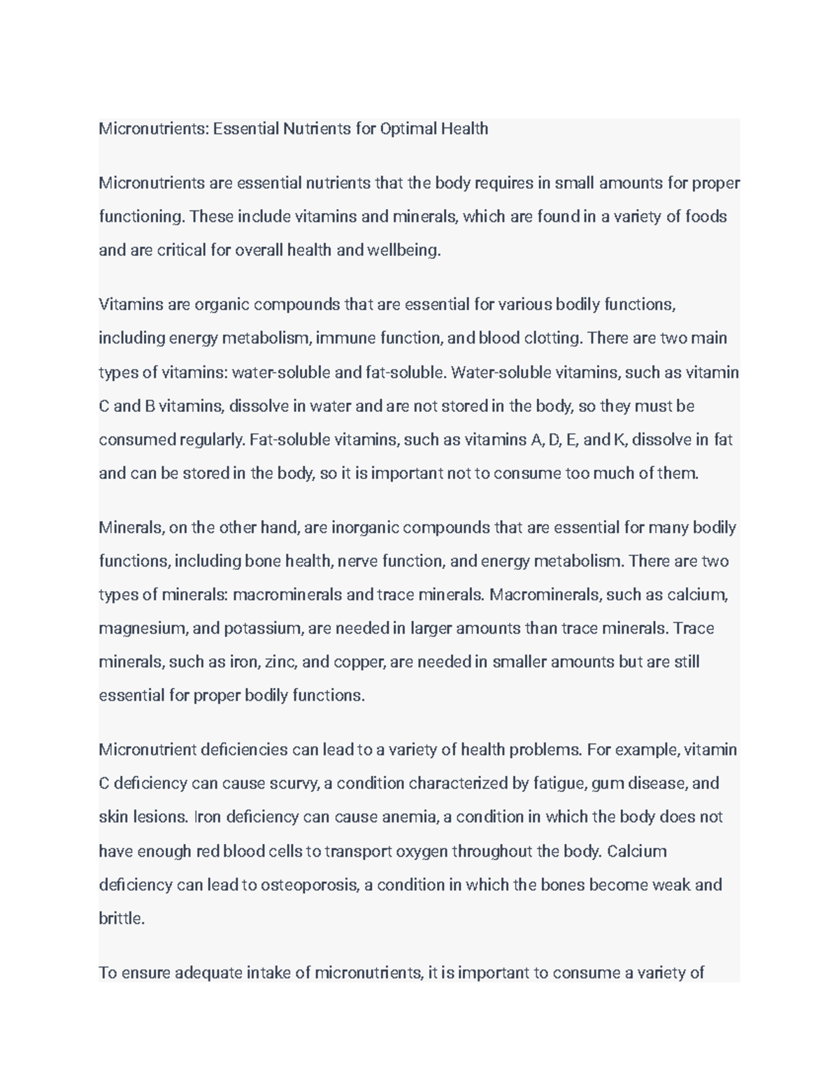 Intro to Nutrition - Micronutrients: Essential Nutrients for Optimal ...