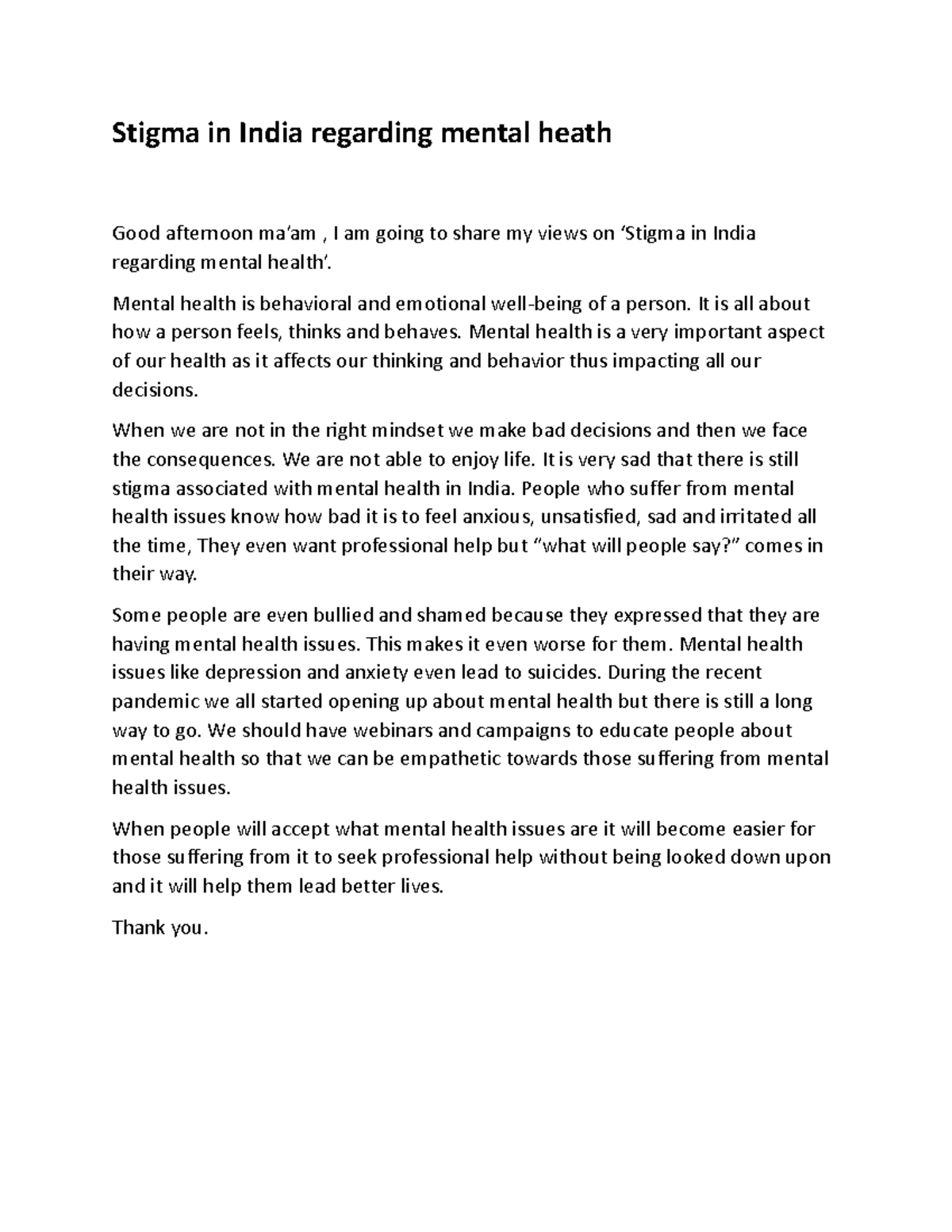 Stigma in India regarding mental heath - Mental health is behavioral ...