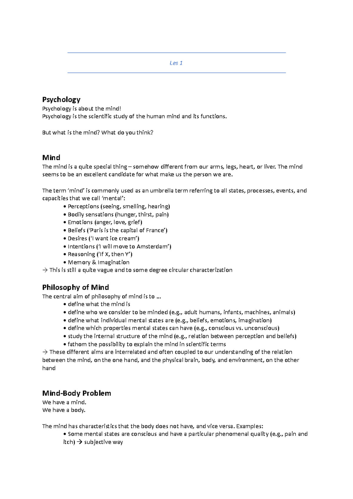 Les 1 - Les 1 Psychology Psychology is about the mind! Psychology is ...