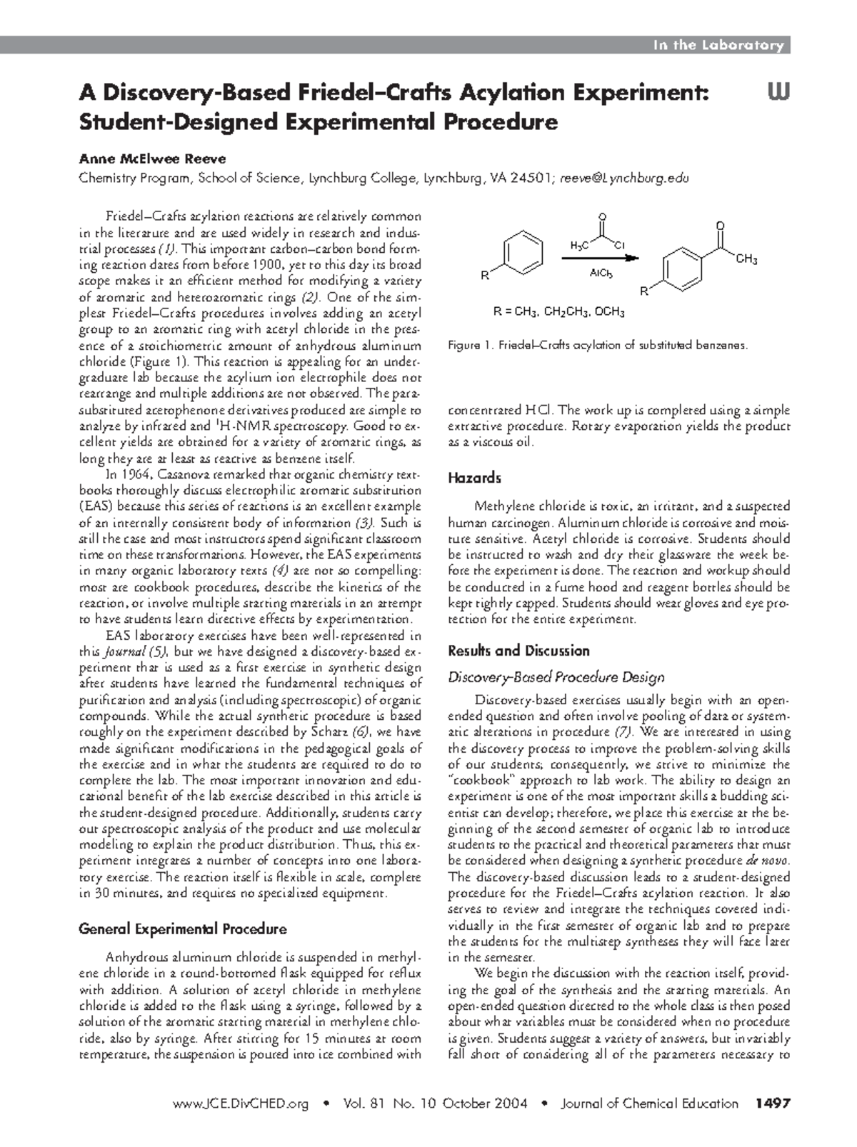 Friedel Crafts Acylation - In the Laboratory JCE.DivCHED • Vol. 81 No ...