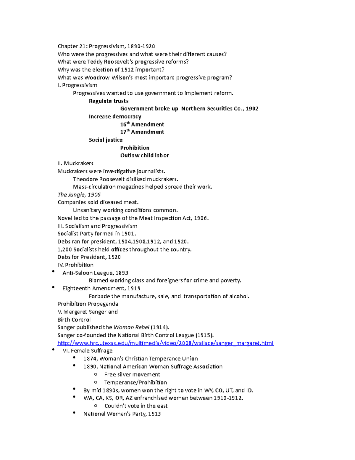 Hst 261- progressivism - Chapter 21: Progressivism, 1890- Who were the ...