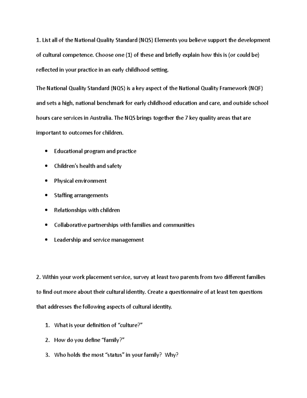 The National Quality Standard NQS is a key aspect of the National ...