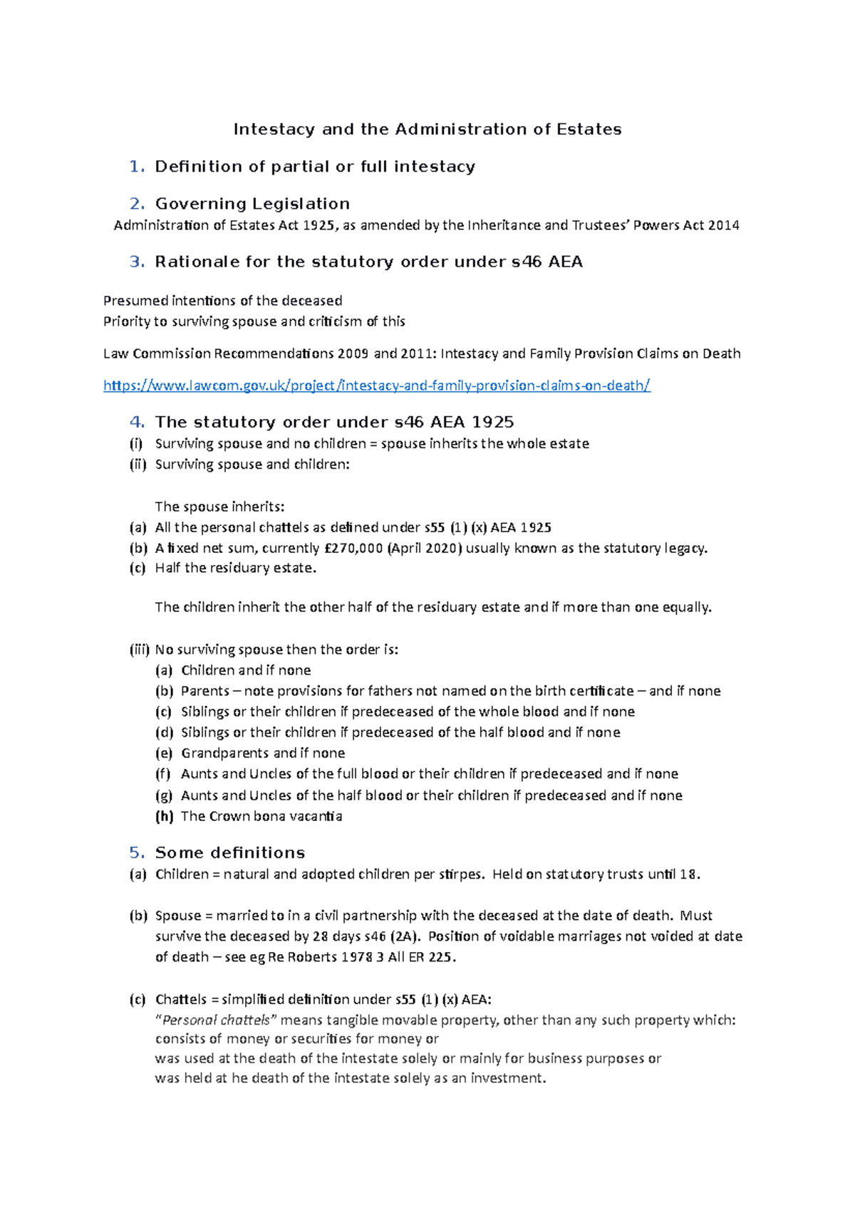Intestacy handout - Intestacy and the Administration of Estates ...