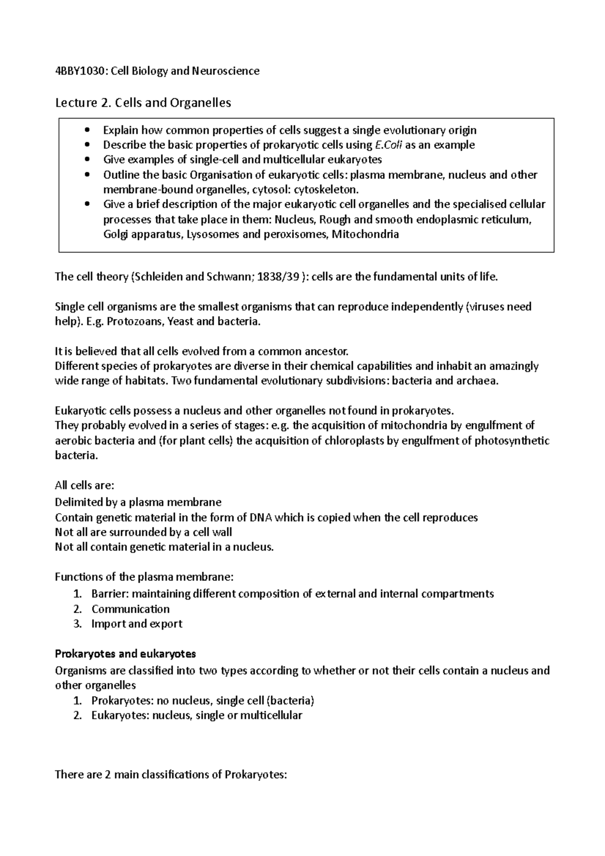 4BBY1030 Cell Biology & neuroscience - 4BBY1030: Cell Biology and ...