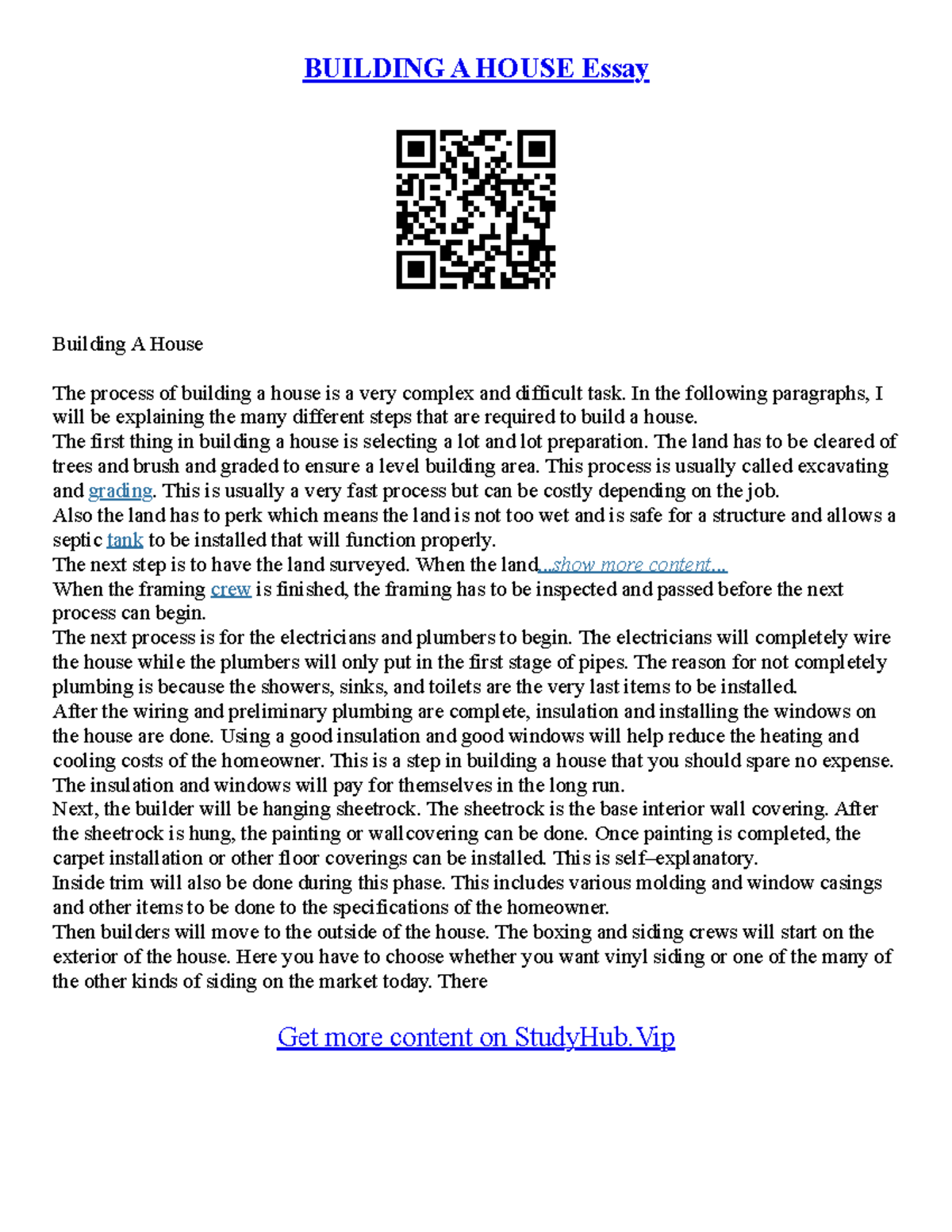 Writing An Essay Structure - BUILDING A HOUSE Essay Building A House ...