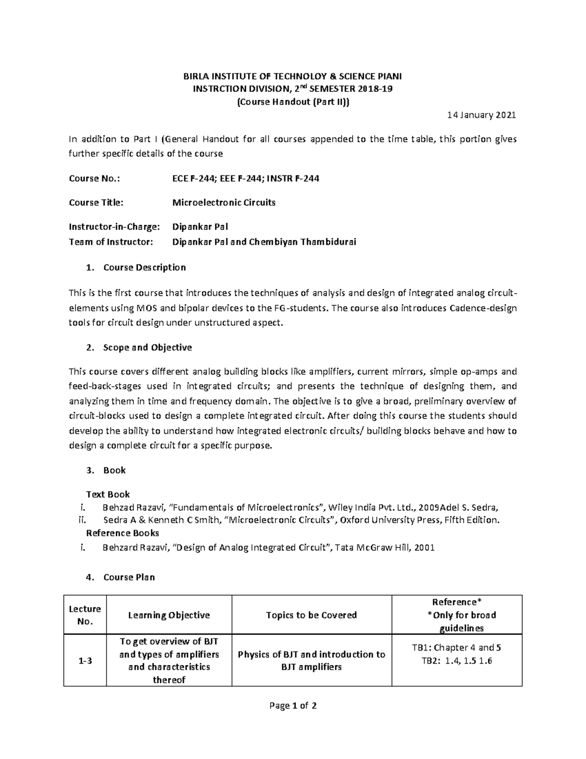 MUE- Handout - Page 1 of 2 BIRLA INSTITUTE OF TECHNOLOY & SCIENCE PIANI ...