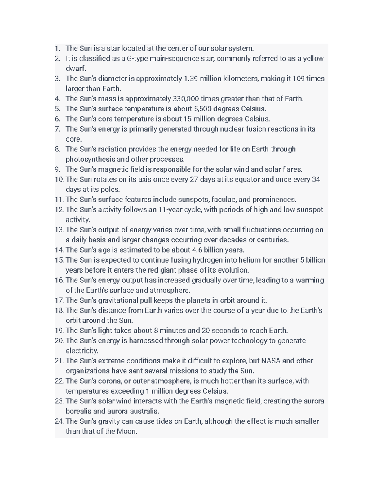 All bout the Sun - Class Notes - The Sun is a star located at the ...