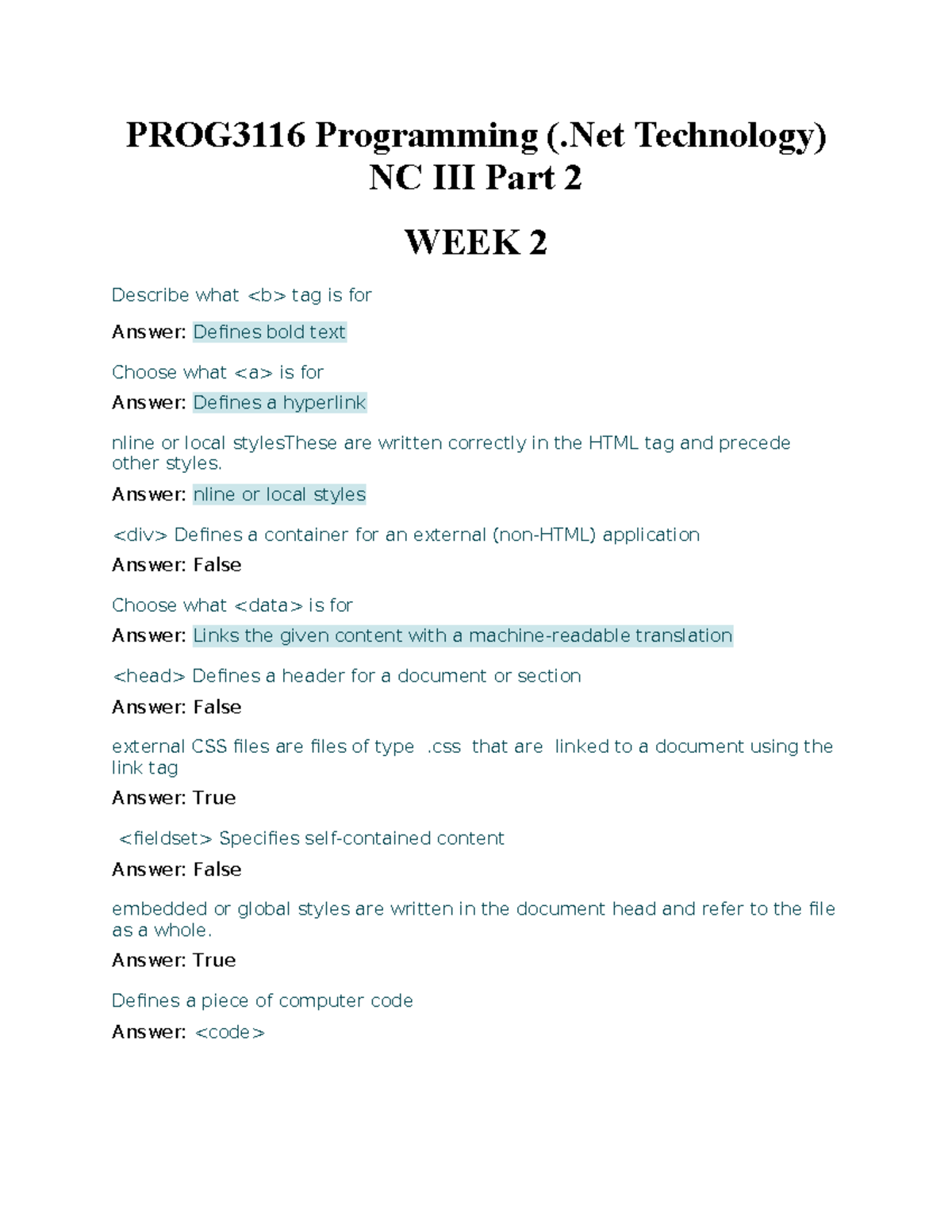 606775957 PROG3116 Programming NET WEEK 1 10 Ewoo - PROG3116 Programming (.Net Technology) NC ...