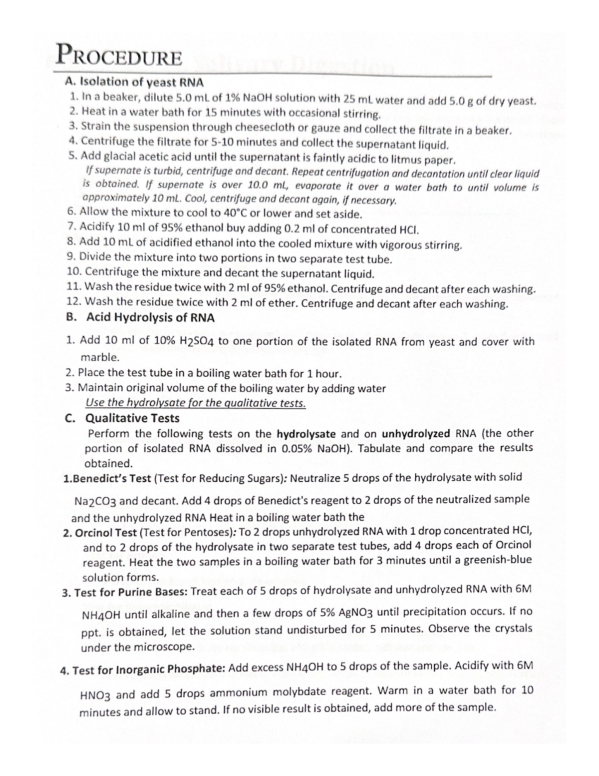 Procedure - organic- bio chemistry - Studocu