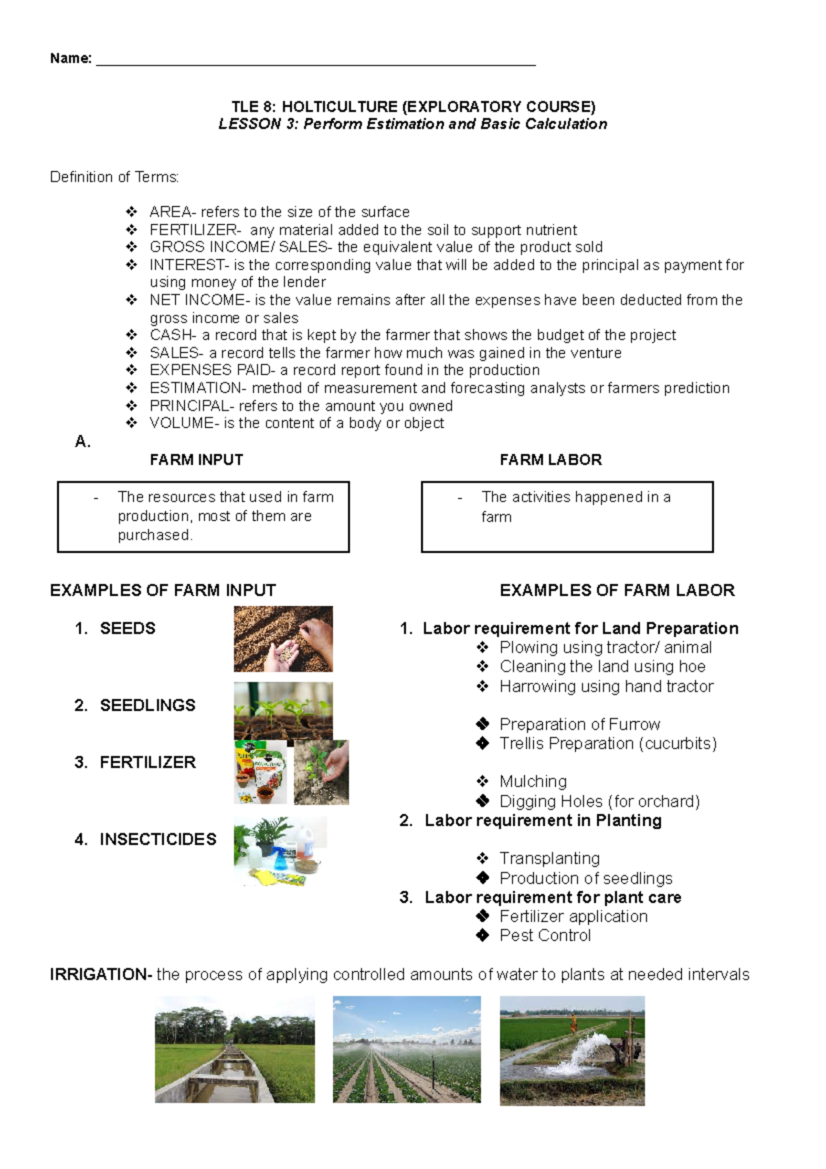 Lesson 3 Perform Estiamtion and Basic Calculation - Name: - Studocu